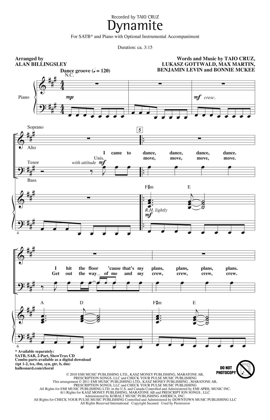 Dynamite Sheet Music by Alan Billingsley (SKU: 08202855) - Stanton's ...