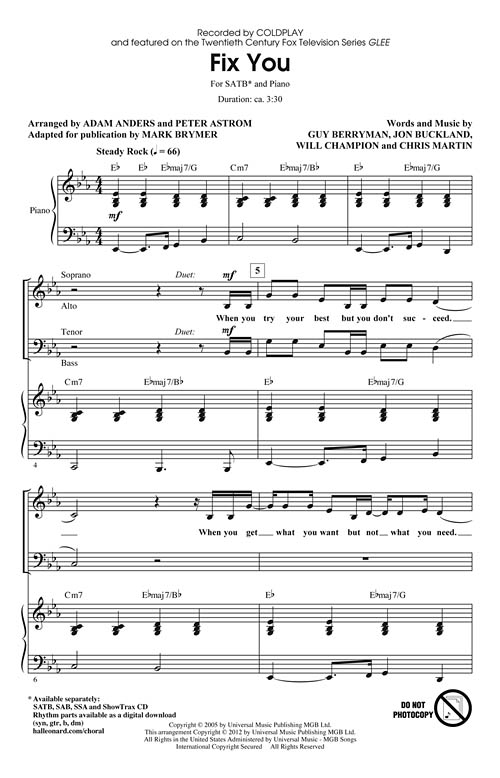 Fix You Sheet Music by Mark Brymer (SKU: 08203026) - Stanton's Sheet Music