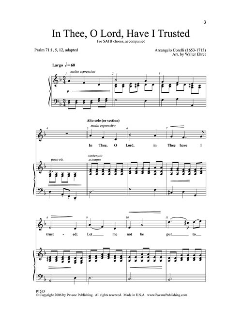 In Thee O Lord Have I Trusted Sheet Music by Walter Ehret (SKU ...