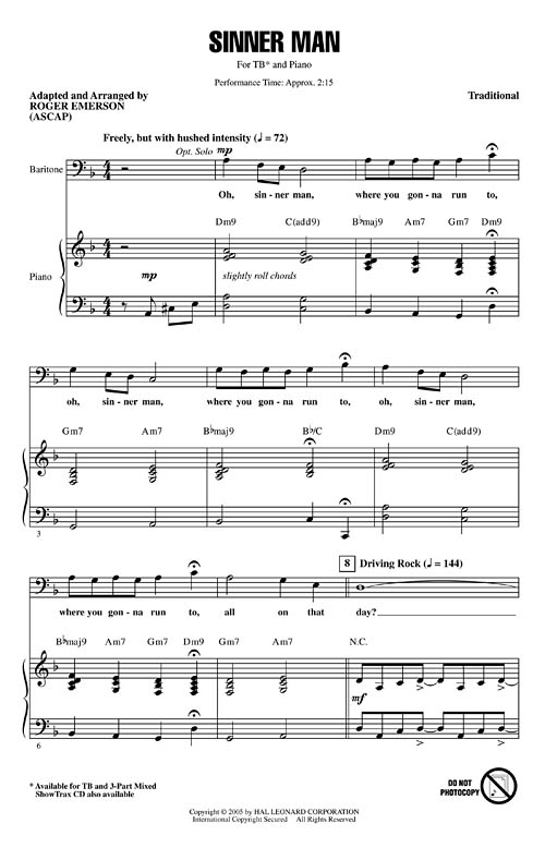 Sinner Man Sheet Music by Roger Emerson (SKU: 08551785) - Stanton's ...