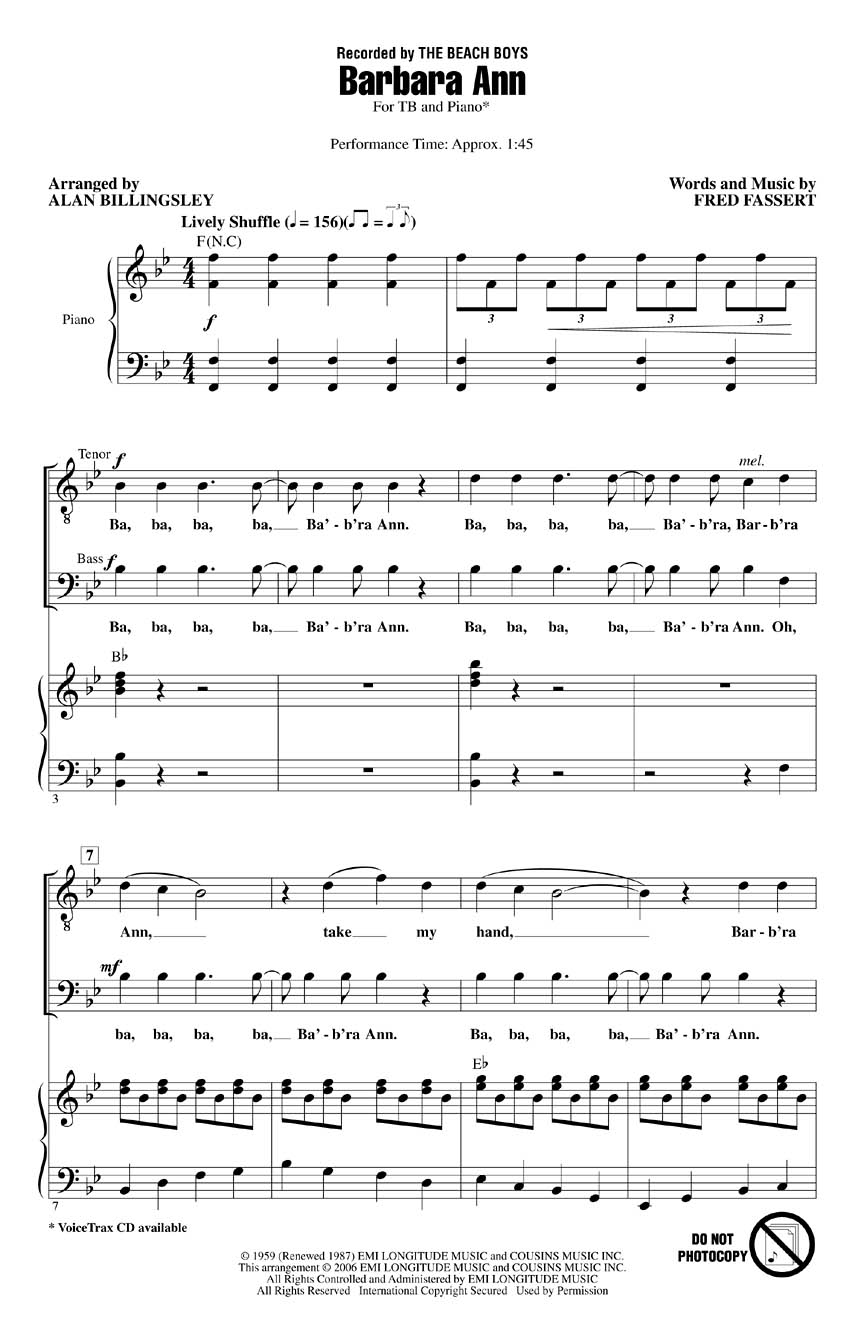 Barbara Ann Sheet Music by Alan Billingsley (SKU: 08551909) - Stanton's ...
