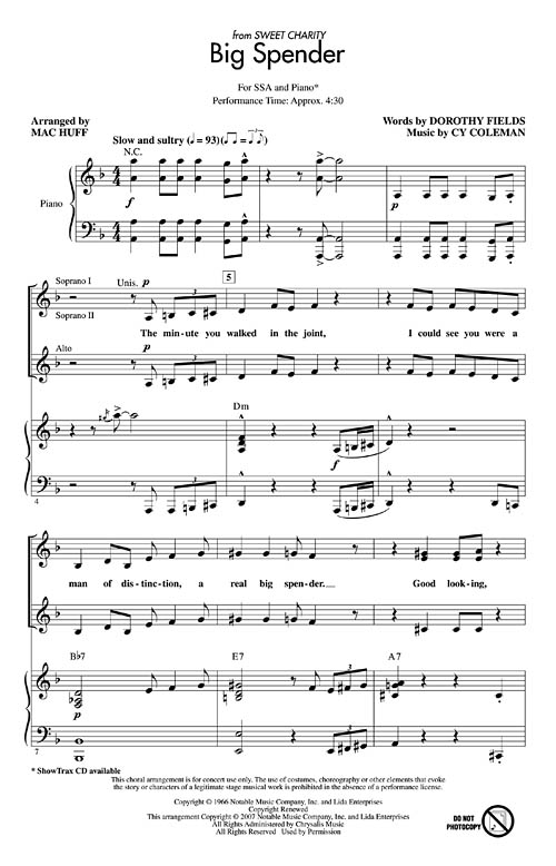 Big Spender (From Sweet Charity) Sheet Music by Mac Huff (SKU: 08621494 ...