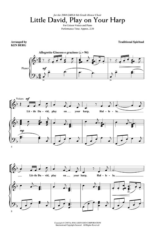 Little David Play On Your Harp Sheet Music by Ken Berg (SKU: 08744979 ...