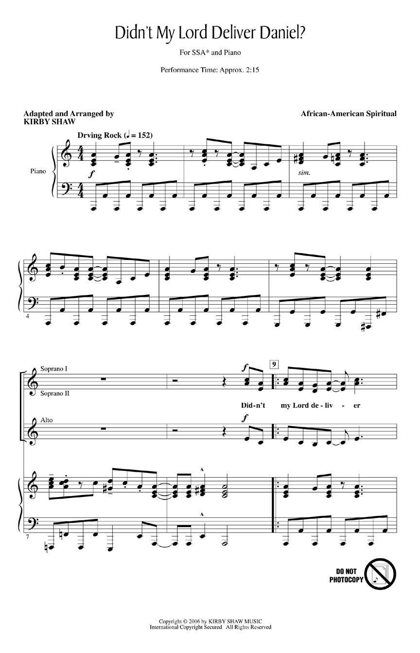Didn't My Lord Deliver Daniel Sheet Music by Kirby Shaw (SKU: 08745558 ...