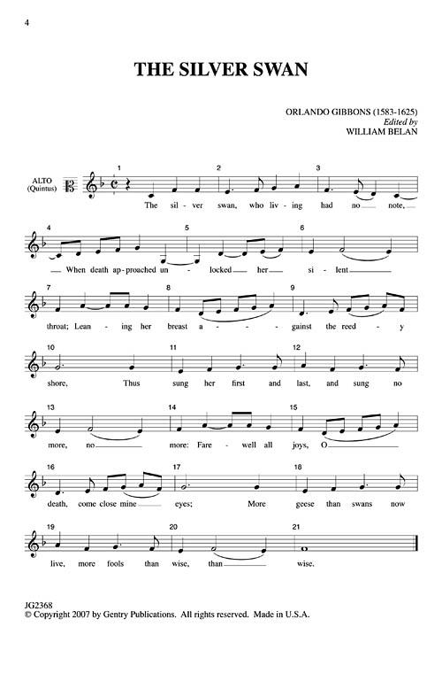 The Silver Swan Sheet Music by William Belan (SKU: 08747102) - Stanton ...