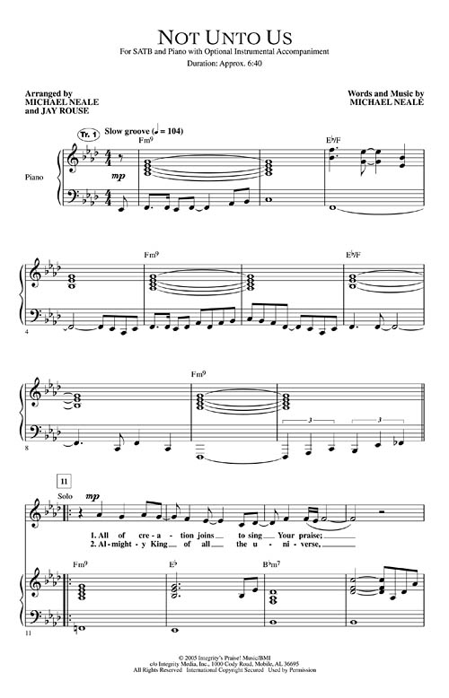 Not Unto Us Sheet Music by Michael Neale (SKU: 08747257) - Stanton's ...
