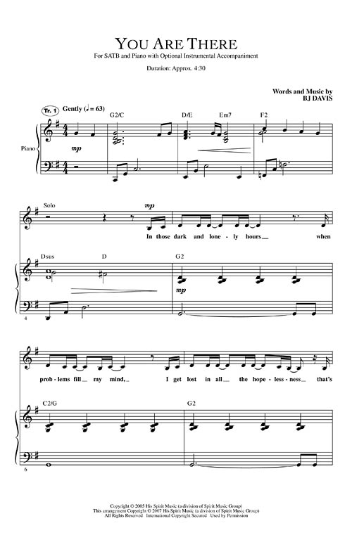 You Are There Sheet Music by Bj Davis (SKU: 08747267) - Stanton's Sheet ...