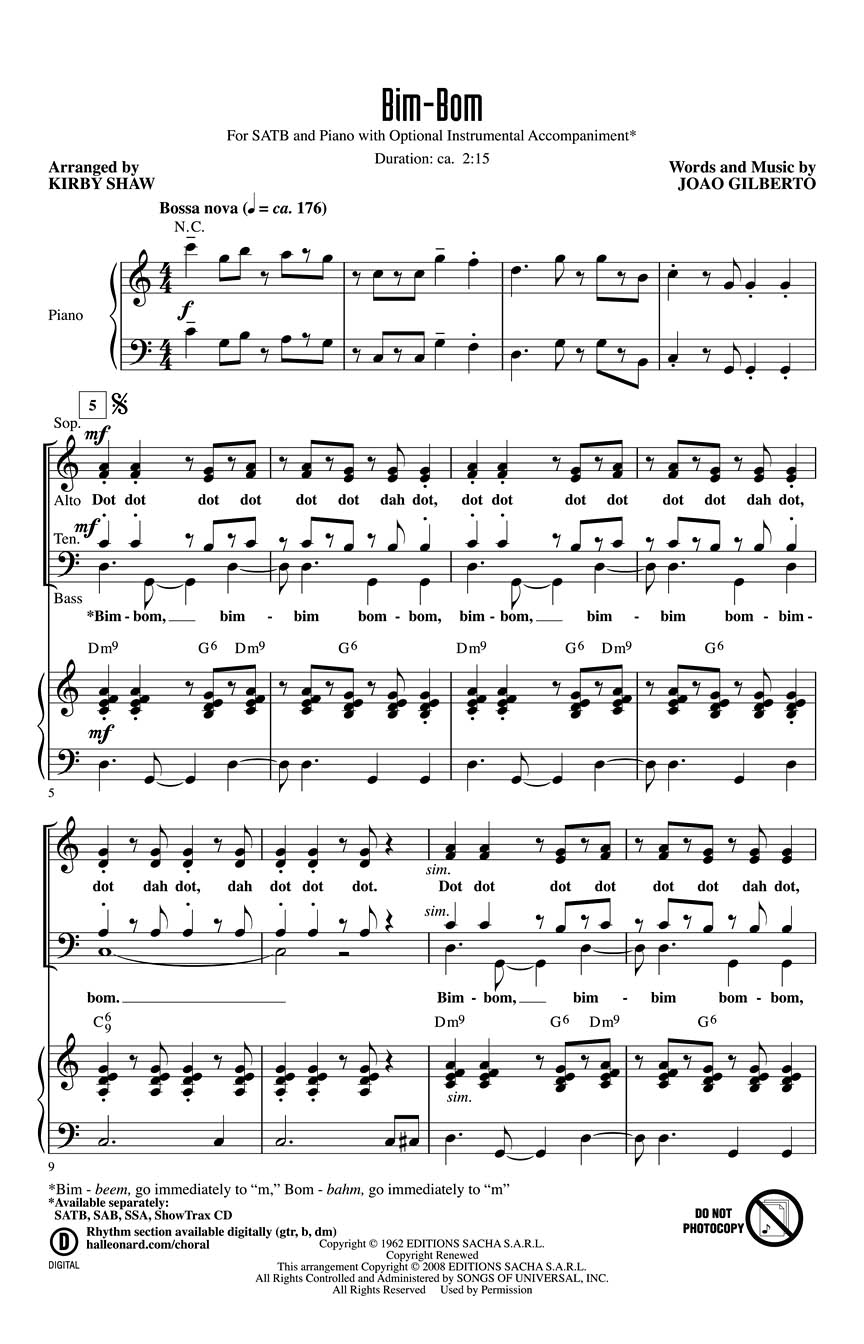 Bim-Bom Sheet Music by Joao Gilberto (SKU: 08748240) - Stanton's Sheet ...