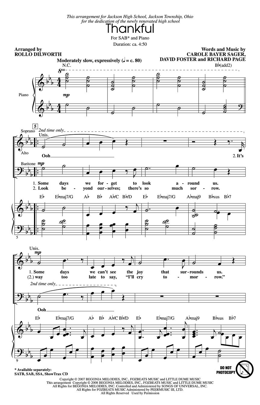 Thankful Sheet Music by Rollo Dilworth (SKU: 08748677) - Stanton's ...
