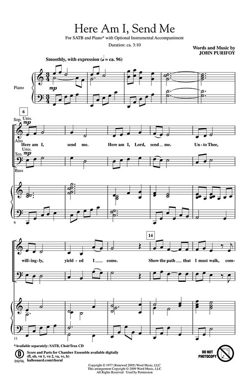 Here Am I Send Me Sheet Music by John Purifoy (SKU: 08749370) - Stanton ...