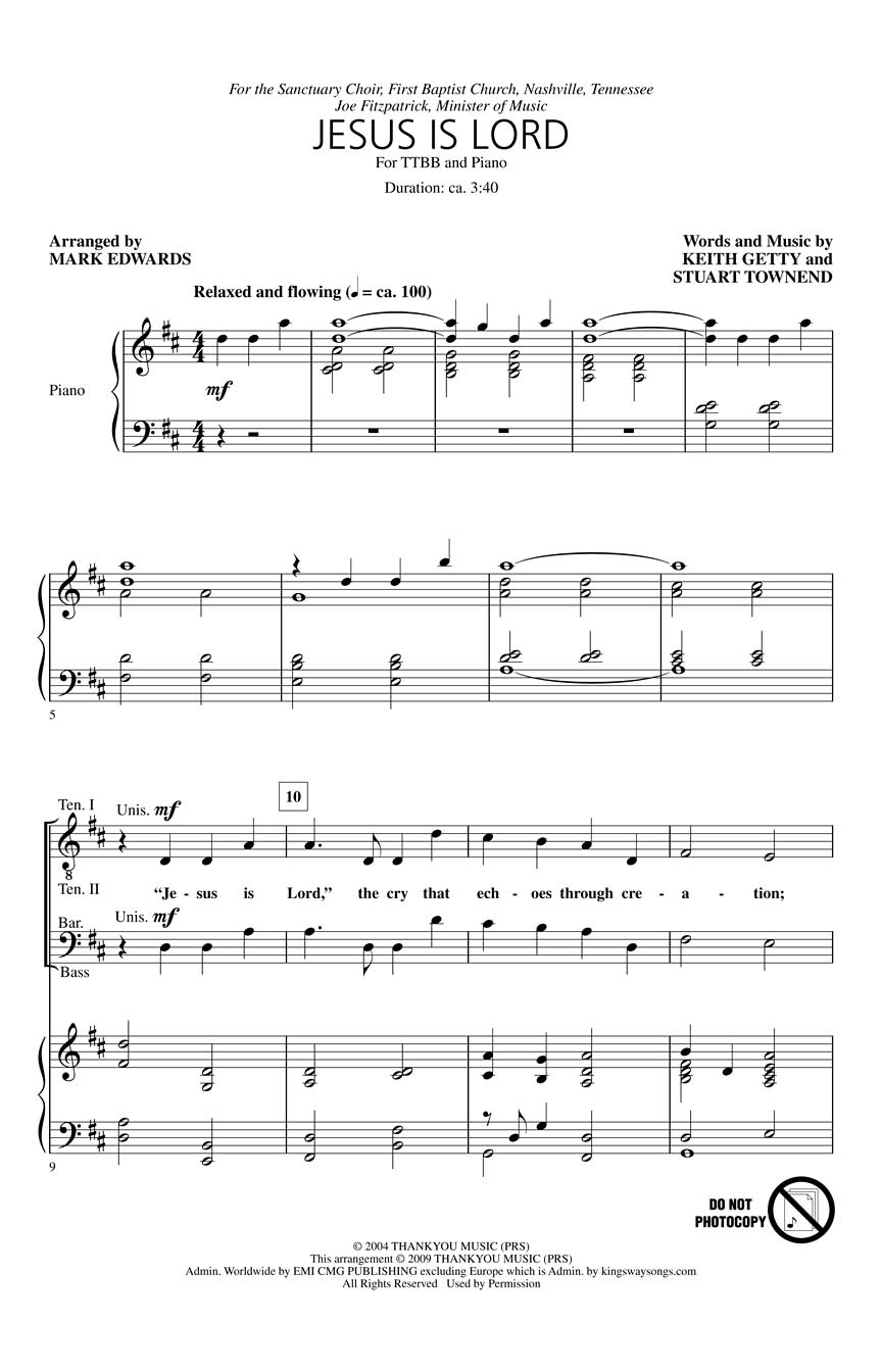 Jesus Is Lord Sheet Music by Mark Edwards (SKU: 08750205) - Stanton's ...