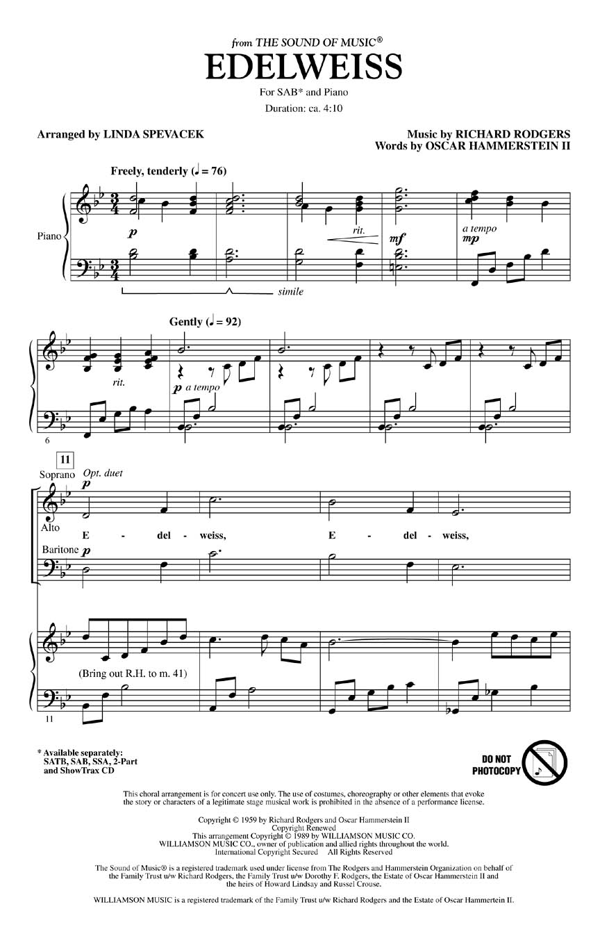 Edelweiss Sheet Music by Richard Rodgers (SKU: 08751732) - Stanton's ...
