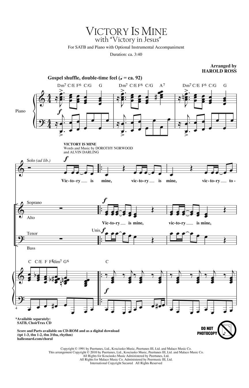 Victory Is Mine W/Victory In Jesus Sheet Music by Harold Ross (SKU ...