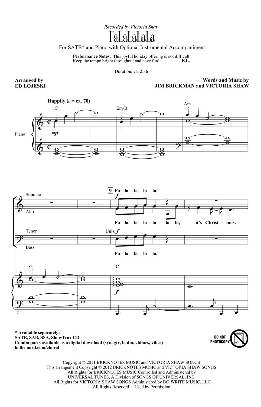 Falalalala Sheet Music by Ed Lojeski (SKU: 08754502) - Stanton's Sheet ...