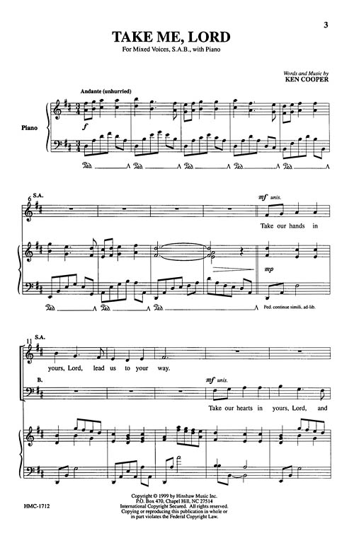 Take Me Lord Sheet Music by Ken Cooper (SKU: 08764057) - Stanton's ...