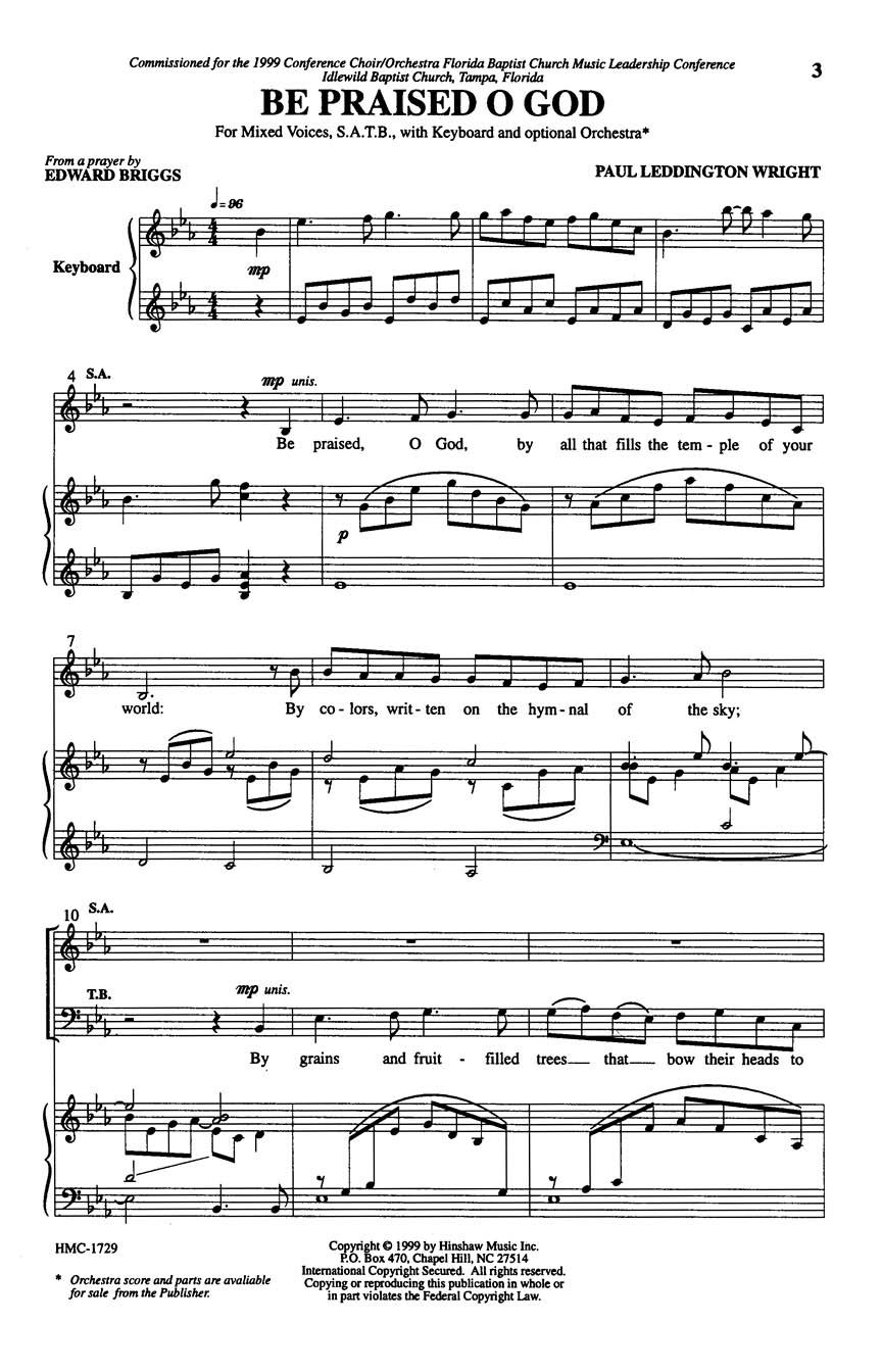 Be Praised O God Sheet Music by Paul L Wright (SKU: 08764075) - Stanton ...