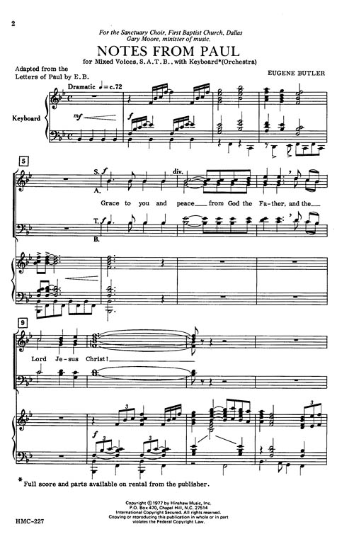 Notes From Paul Sheet Music by Eugene Butler (SKU: 08764672) - Stanton ...