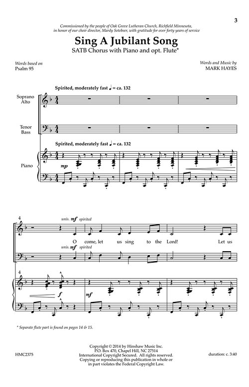 Sing A Jubilant Song Sheet Music by Mark Hayes (SKU: 08764799 ...