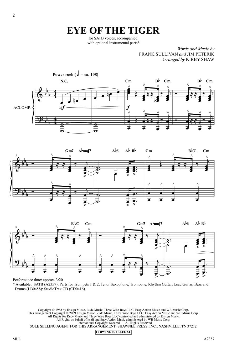 Eye of The Tiger Sheet Music by Kirby Shaw (SKU: 35006244) - Stanton's ...