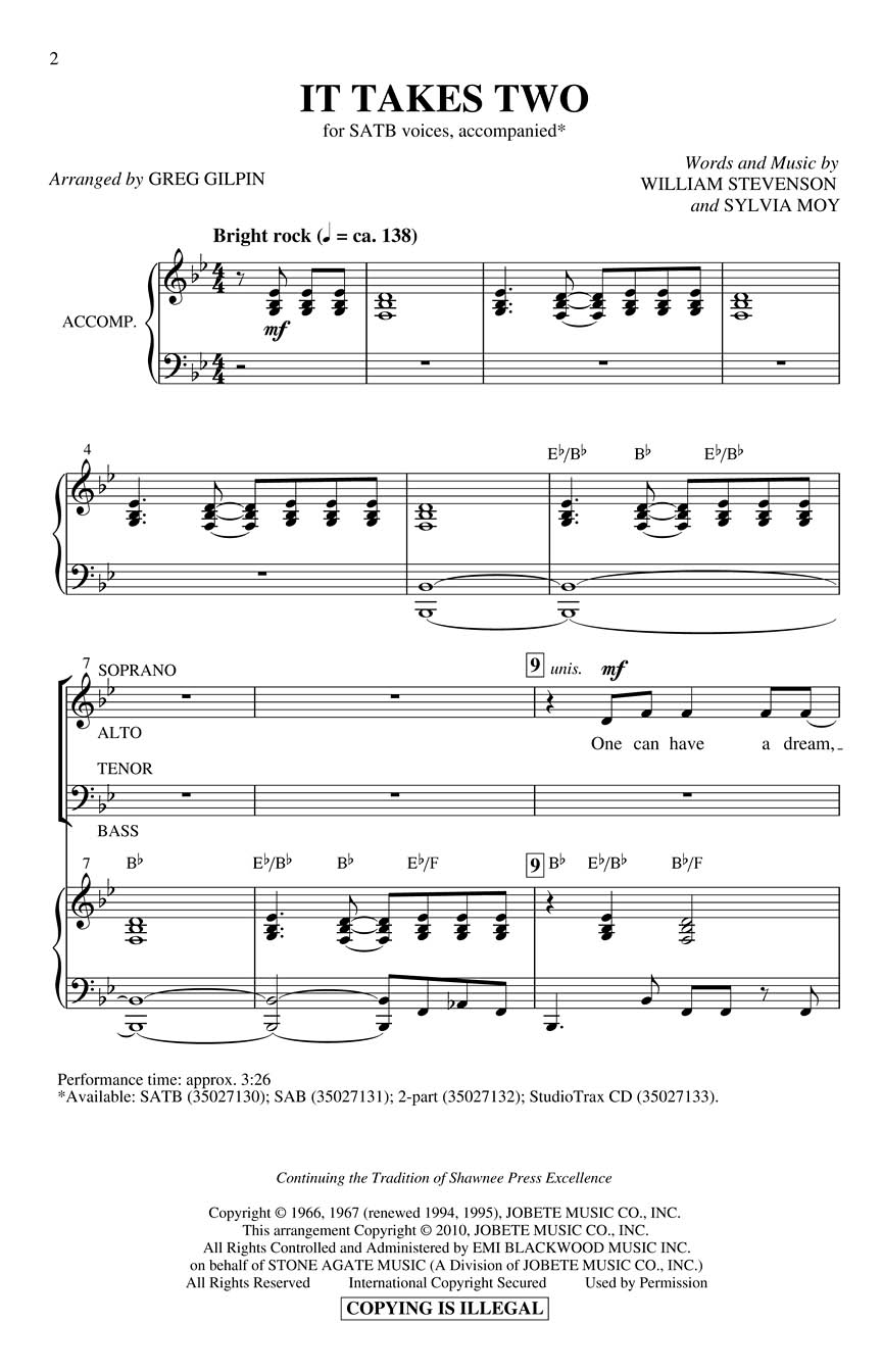 It Takes Two Sheet Music by Greg Gilpin (SKU: 35027130) - Stanton's ...