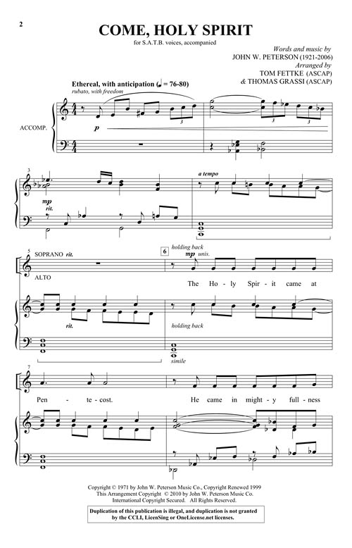 Come Holy Spirit Sheet Music by John W Peterson (SKU: 35027624 ...