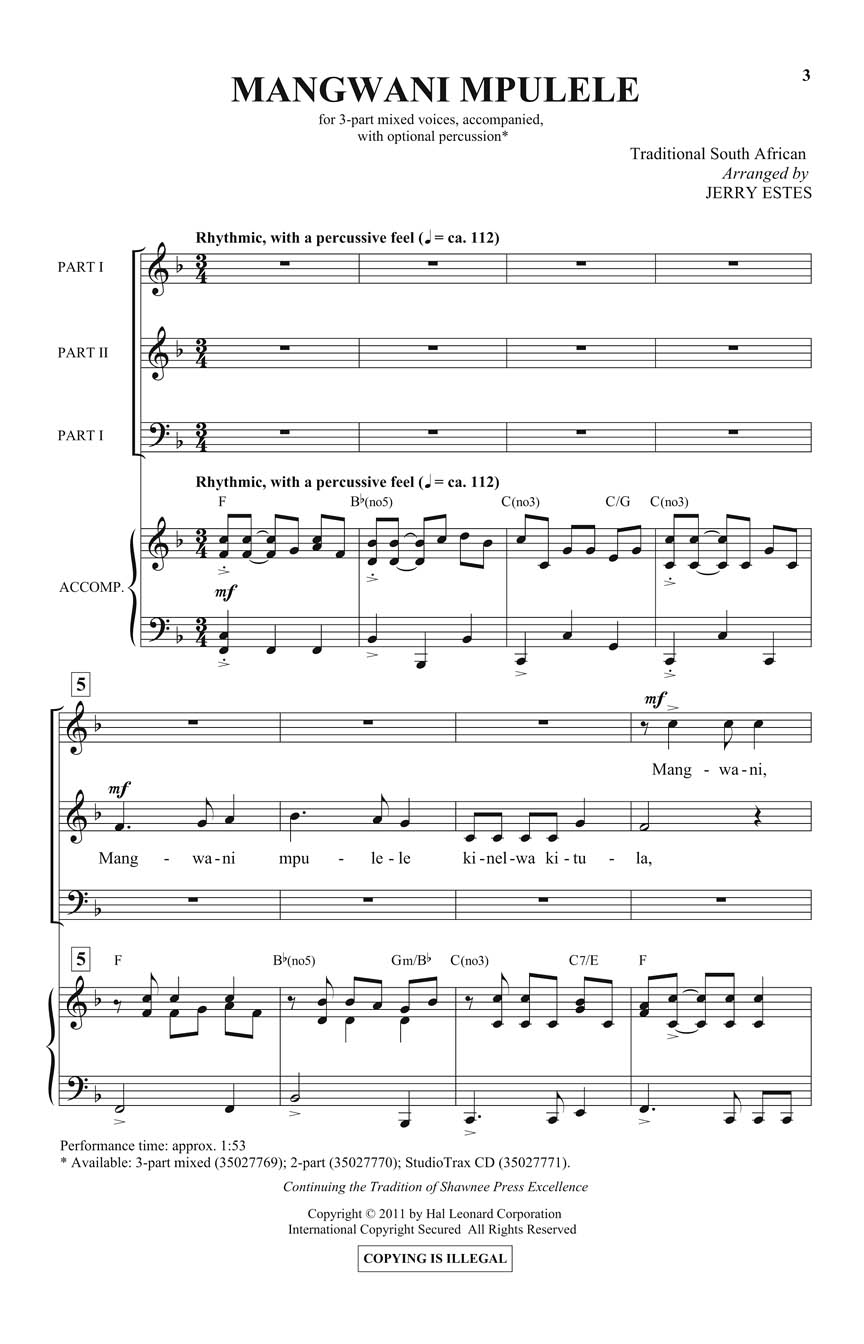 Mangwani Mpulele Sheet Music by Jerry Estes (SKU: 35027769) - Stanton's ...