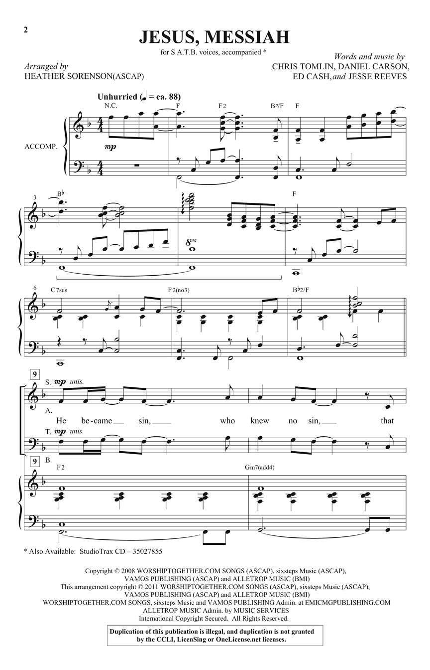 Jesus Messiah Sheet Music by Heather Sorenson (SKU: 35027852) - Stanton ...