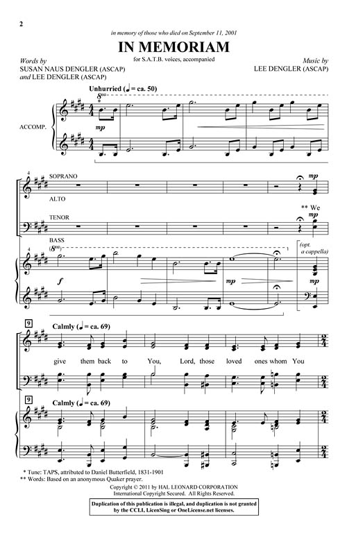 In Memoriam Sheet Music by Lee Dengler (SKU: 35027953) - Stanton's ...