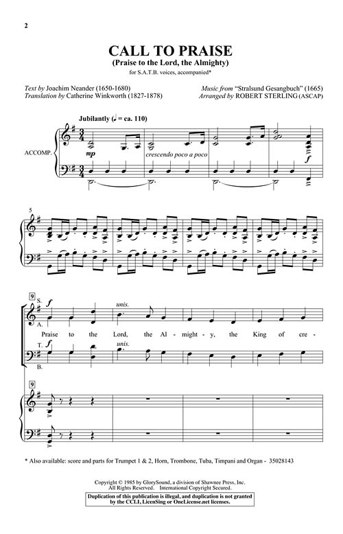 Call to Praise (Praise to the Lord, the Almighty) - Willis Music Store