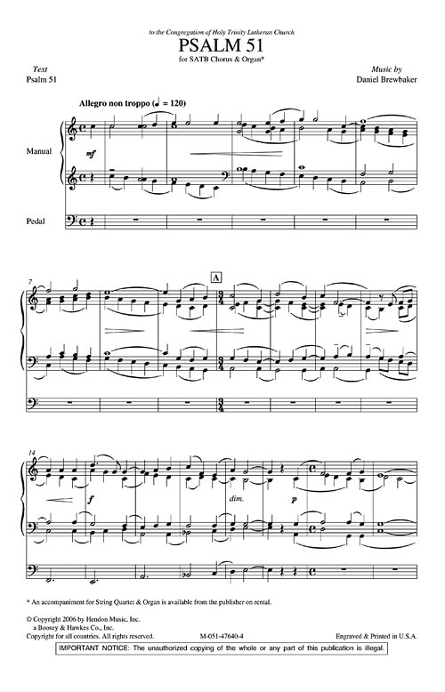 Psalm 51 Sheet Music by Daniel Brewbaker (SKU: 48019234) - Stanton's ...