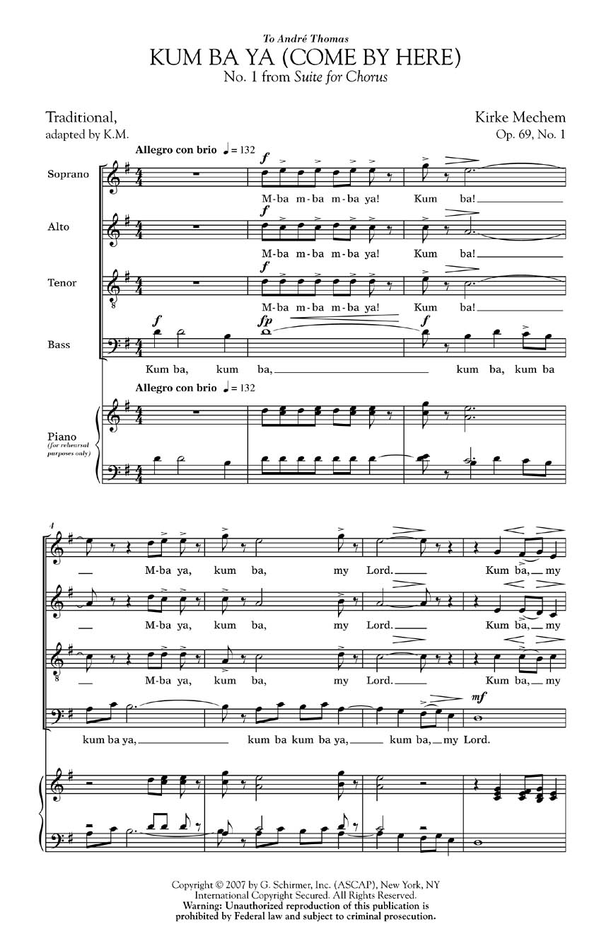Kum Ba Ya (Come By Here) Sheet Music by Kirke Mechem (SKU: 50486225 ...