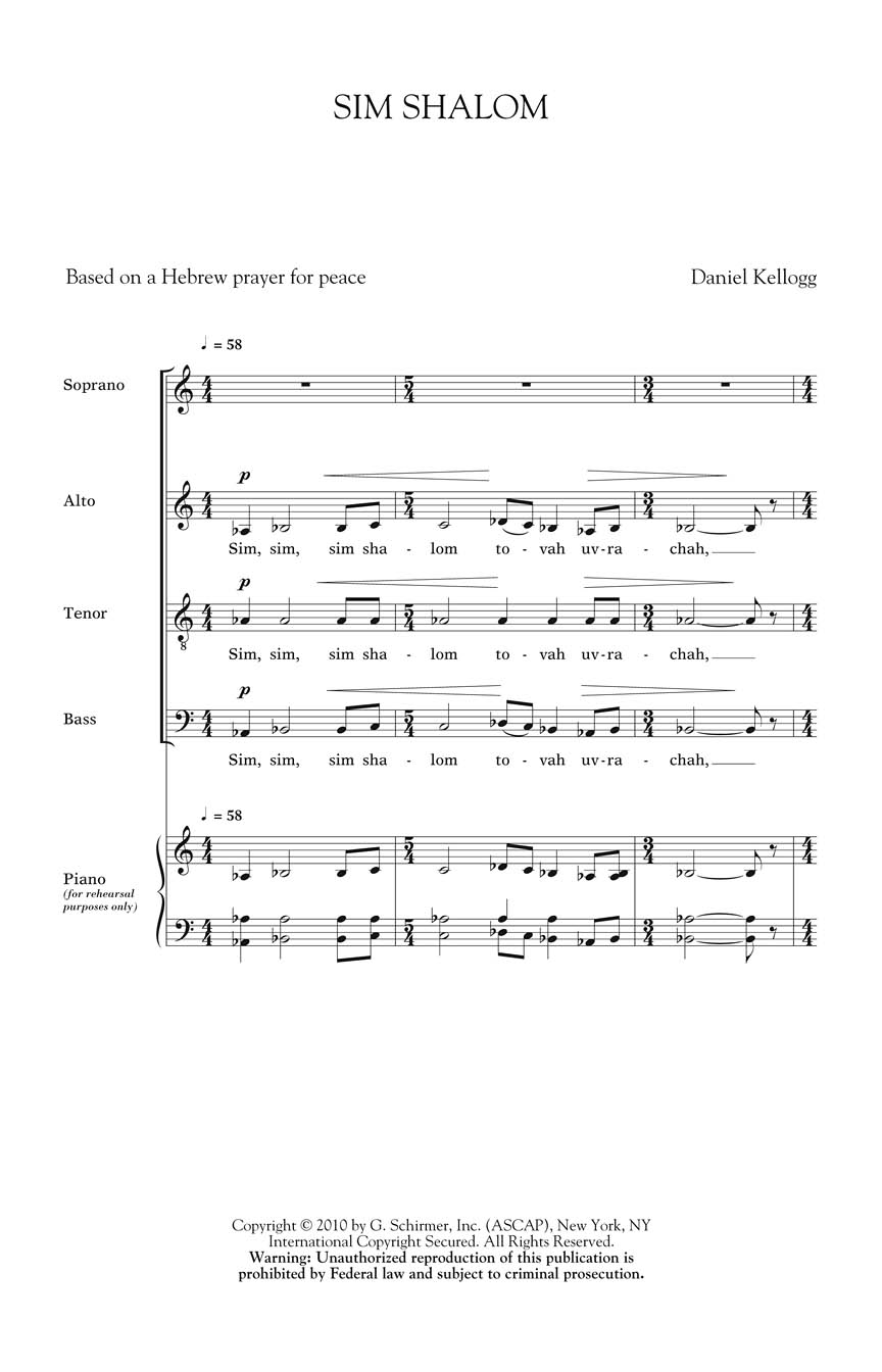 Sim Shalom Sheet Music by Daniel Kellogg (SKU: 50489996) - Stanton's ...