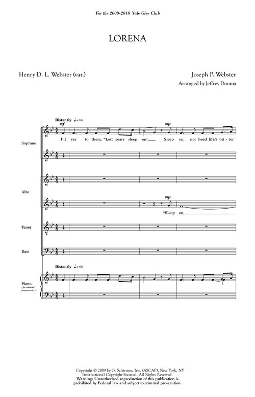 Lorena Sheet Music by Jeffrey Douma (SKU: 50499568) - Stanton's Sheet Music