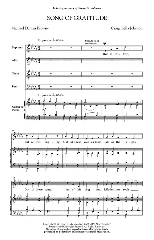 Song of Gratitude Craig Hella Johnson Choral Series - Willis Music Store
