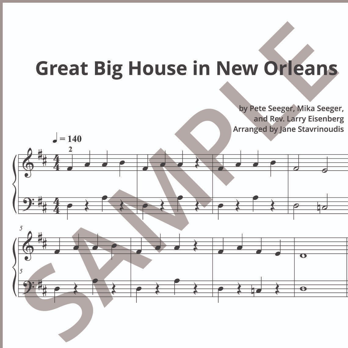 Great Big House In New Orleans (arr. Jane Stavrinoudis) by Pete Seeger ...