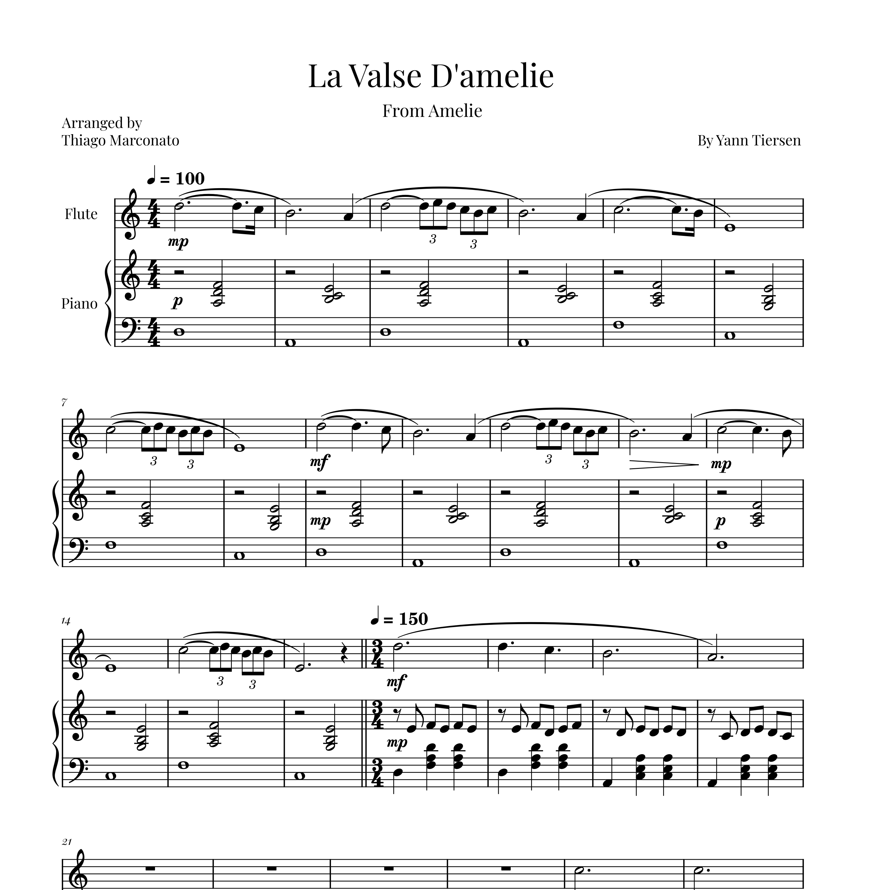 La Valse D'amelie (arr. Thiago Marconato) by Yann Tiersen Sheet Music ...
