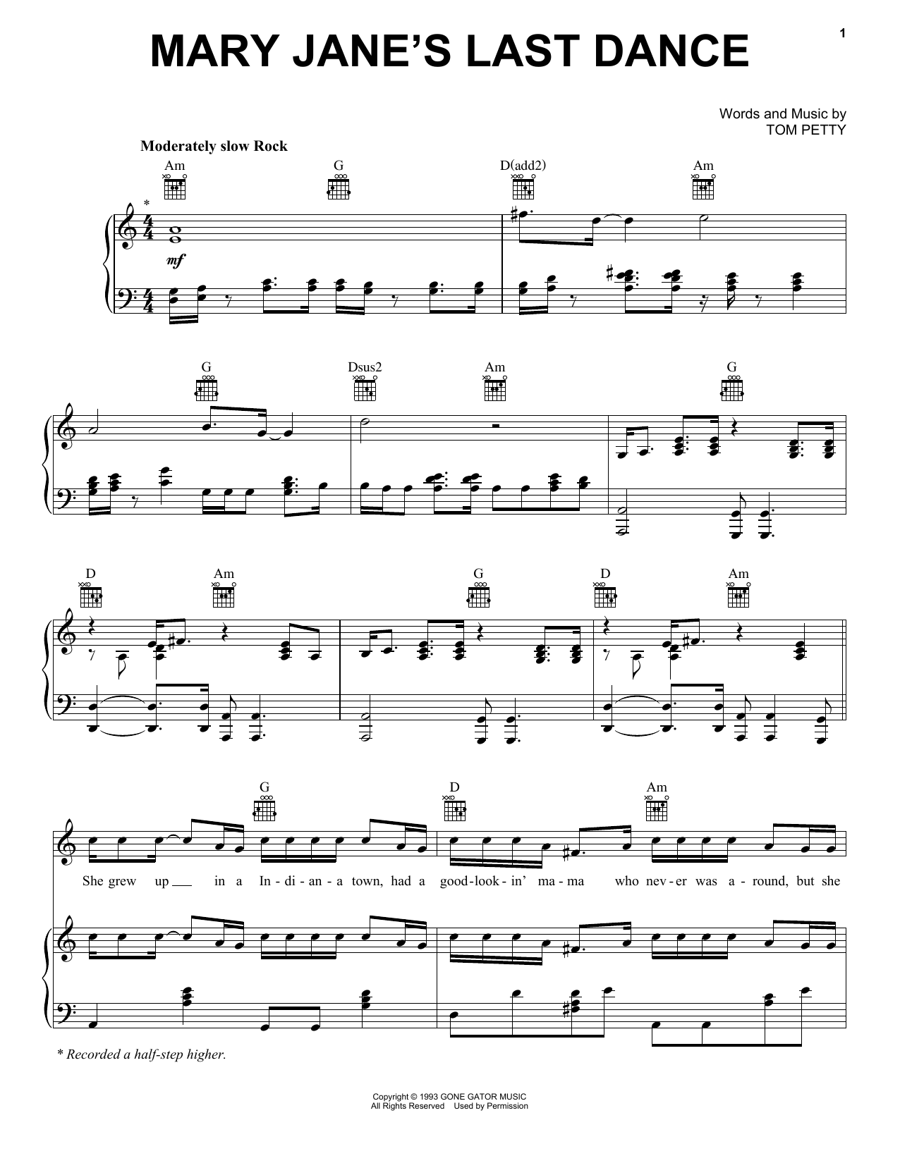 Mary Jane s Last Dance Sheet Music Tom Petty And The Heartbreakers Mary Jane s Last Dance Sheet Music Tom Petty And The Heartbreakers