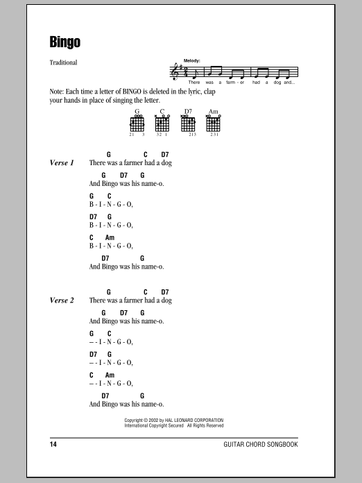 Bingo By Traditional Guitar Chords Lyrics Guitar Instructor