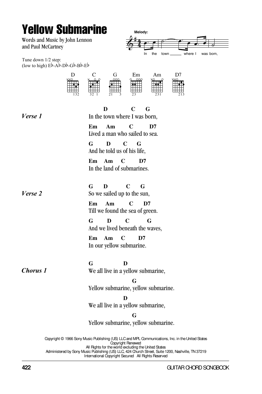 Yellow Submarine Sheet Music The Beatles Guitar Chords Lyrics Yellow Submarine Sheet Music The Beatles Guitar Chords Lyrics