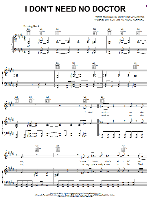 I Don t Need No Doctor By Peter Frampton Sheet Music For Piano Vocal