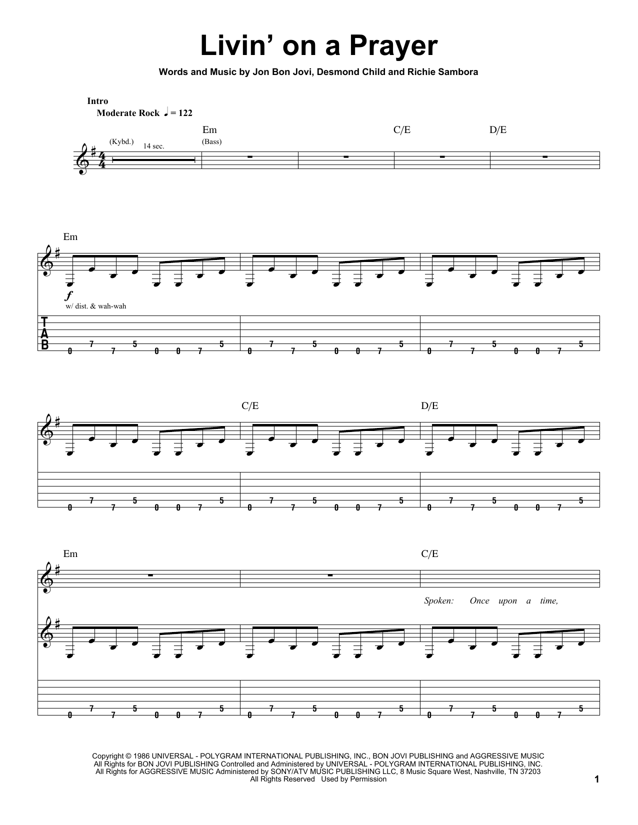 Livin On A Prayer By Bon Jovi Sheet Music For Guitar Tab Single Livin On A Prayer By Bon Jovi Sheet Music For Guitar Tab Single