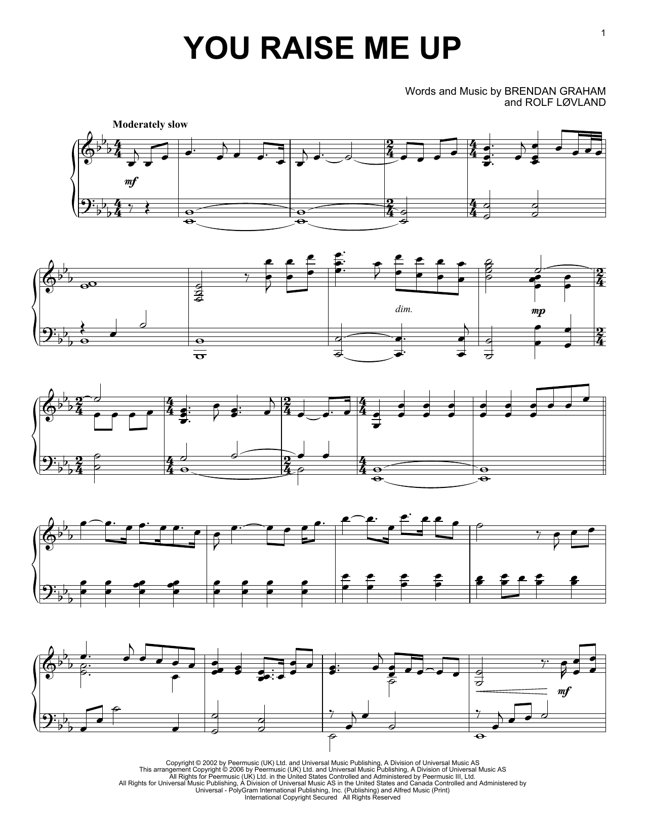 You Raise Me Up By Josh Groban Sheet Music For Piano Solo At Sheet
