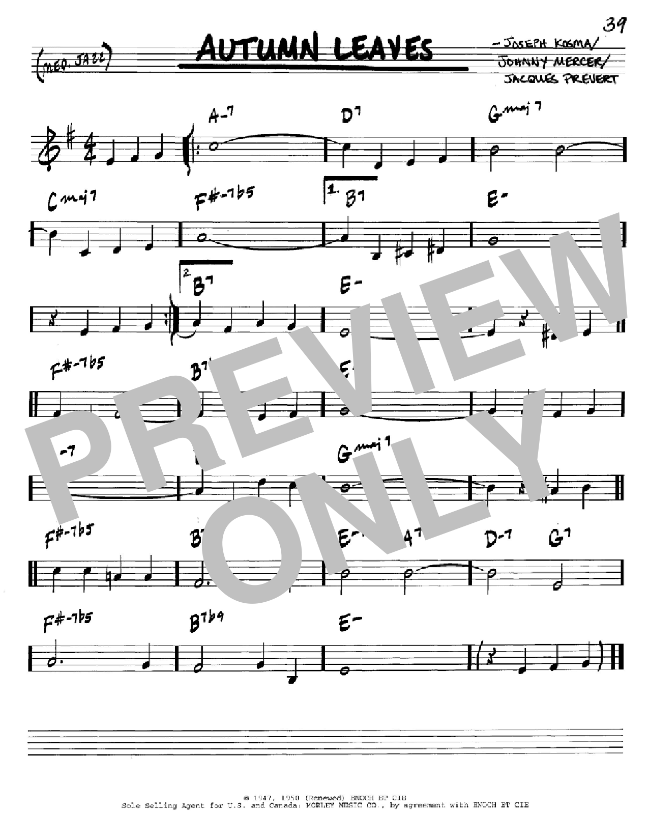 Autumn Leaves By Johnny Mercer Sheet Music For Real Book Melody Autumn Leaves By Johnny Mercer Sheet Music For Real Book Melody