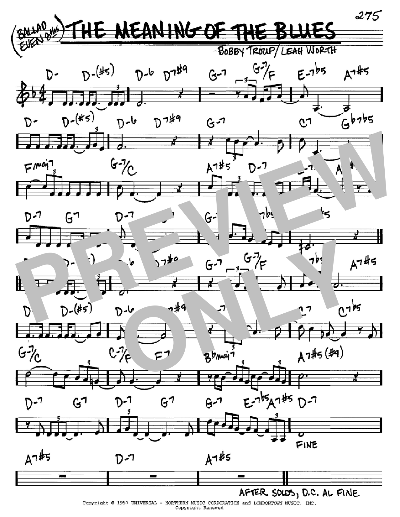 The Meaning Of The Blues Sheet Music Bobby Troup Real Book Melody The Meaning Of The Blues Sheet Music Bobby Troup Real Book Melody