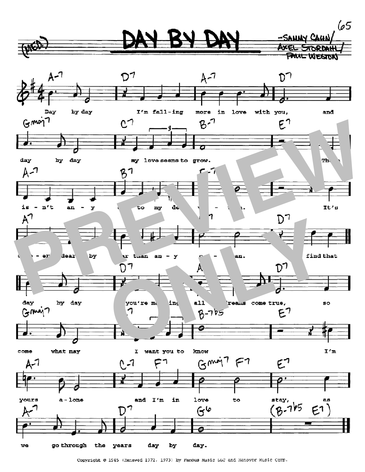 Day By Day Sheet Music Sammy Cahn Real Book Melody Lyrics Chords
