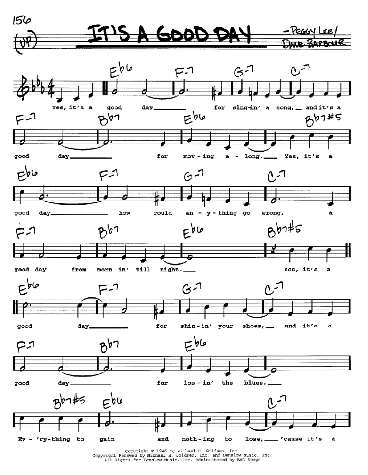 It s A Good Day Sheet Music Peggy Lee Real Book Melody Lyrics