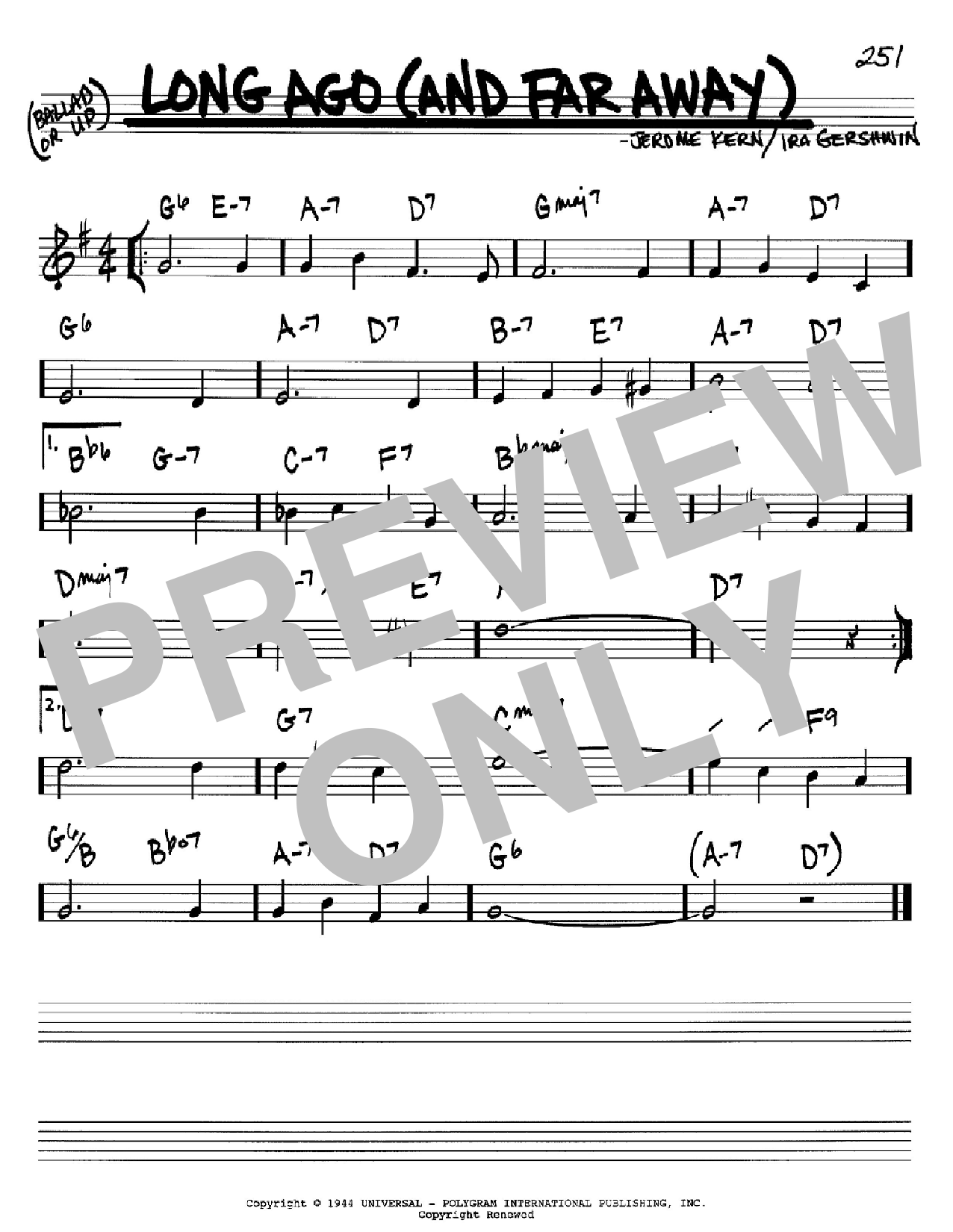 Long Ago And Far Away By Jerome Kern Sheet Music For Real Book