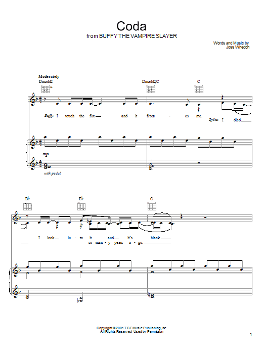 Coda Sheet Music Joss Whedon Piano Vocal Guitar Chords Right