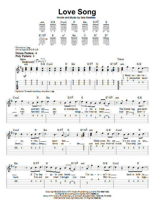 Love Song Sheet Music Sara Bareilles Easy Guitar Tab Love Song Sheet Music Sara Bareilles Easy Guitar Tab