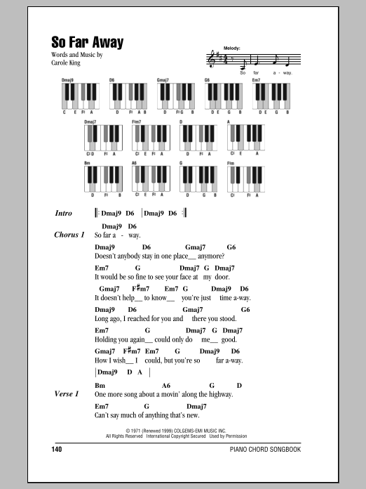So Far Away By Carole King Sheet Music For Piano Chords Lyrics At Sheet